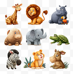 动物园里的有趣的动物动画片素材图片免费下载-千库网