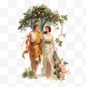 亚当和夏娃一起站在天堂素材图片免费下载-千库网