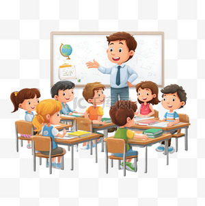 老师和学生在课堂上教学卡通素材图片免费下载-千库网
