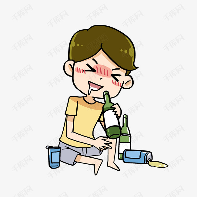 卡通人物插图拿着酒瓶喝醉的男人素材图片免费下载 千库网