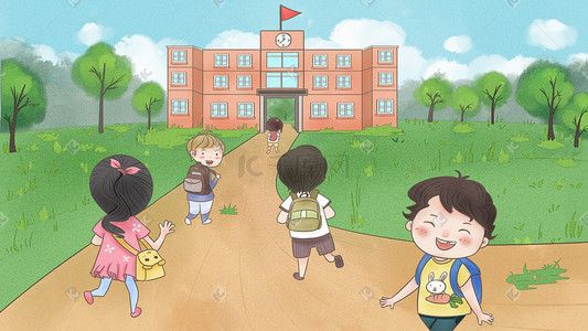 卡通学校插画-卡通学校配图-千库网
