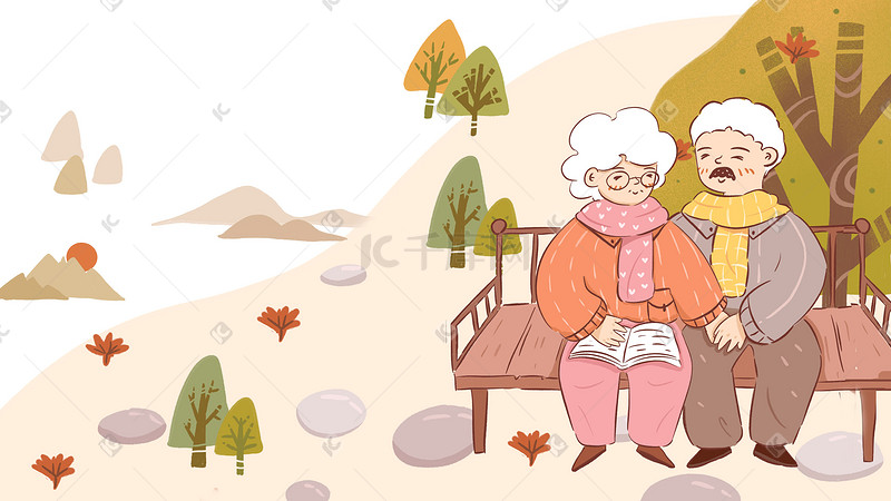 老年风景插画-老年风景配图-千库网