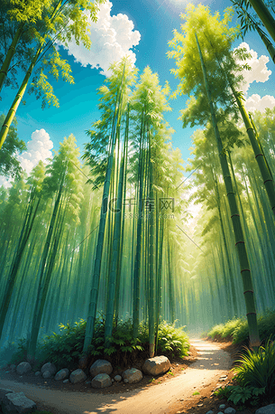 夏日乡间竹子插画图片-千库网
