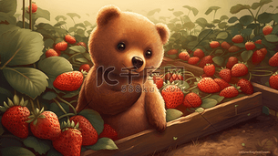 草莓熊插画-手绘插画-国潮风2.5D-卡通动漫-插画海报设计素材下载-千库网