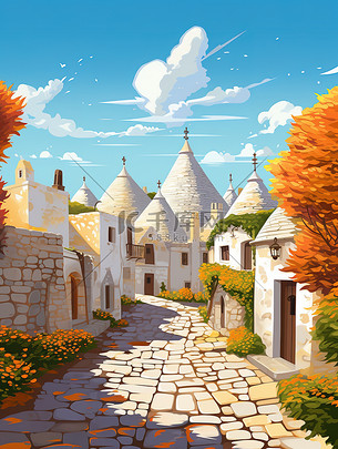 意大利城市的秋天7插画图片-千库网