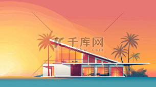 彩色手绘城市别墅建筑树木的插画图片-千库网