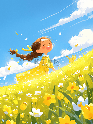 夏日宫崎骏风格女孩天空卡通插画图片-千库网