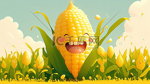 绘画自然场景户外麦田里卡通玉米的插画图片-千库网