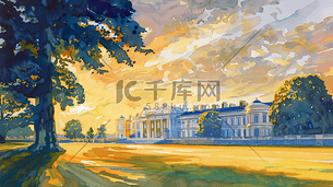 别墅院子绿色草地漫画插画图片-千库网