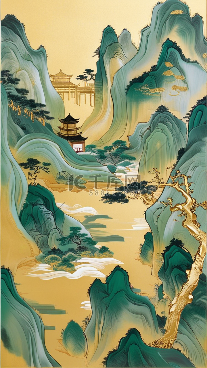 青绿山水图片-青绿山水图片素材-青绿山水模板图片下载-千库网
