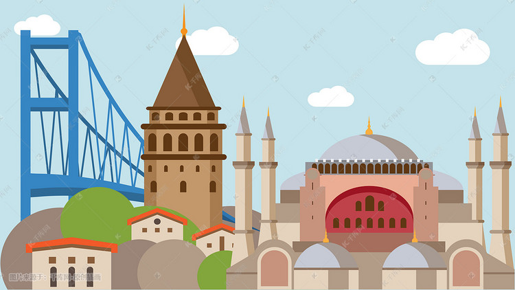 卡通扁平土耳其城市插画图片-千库网