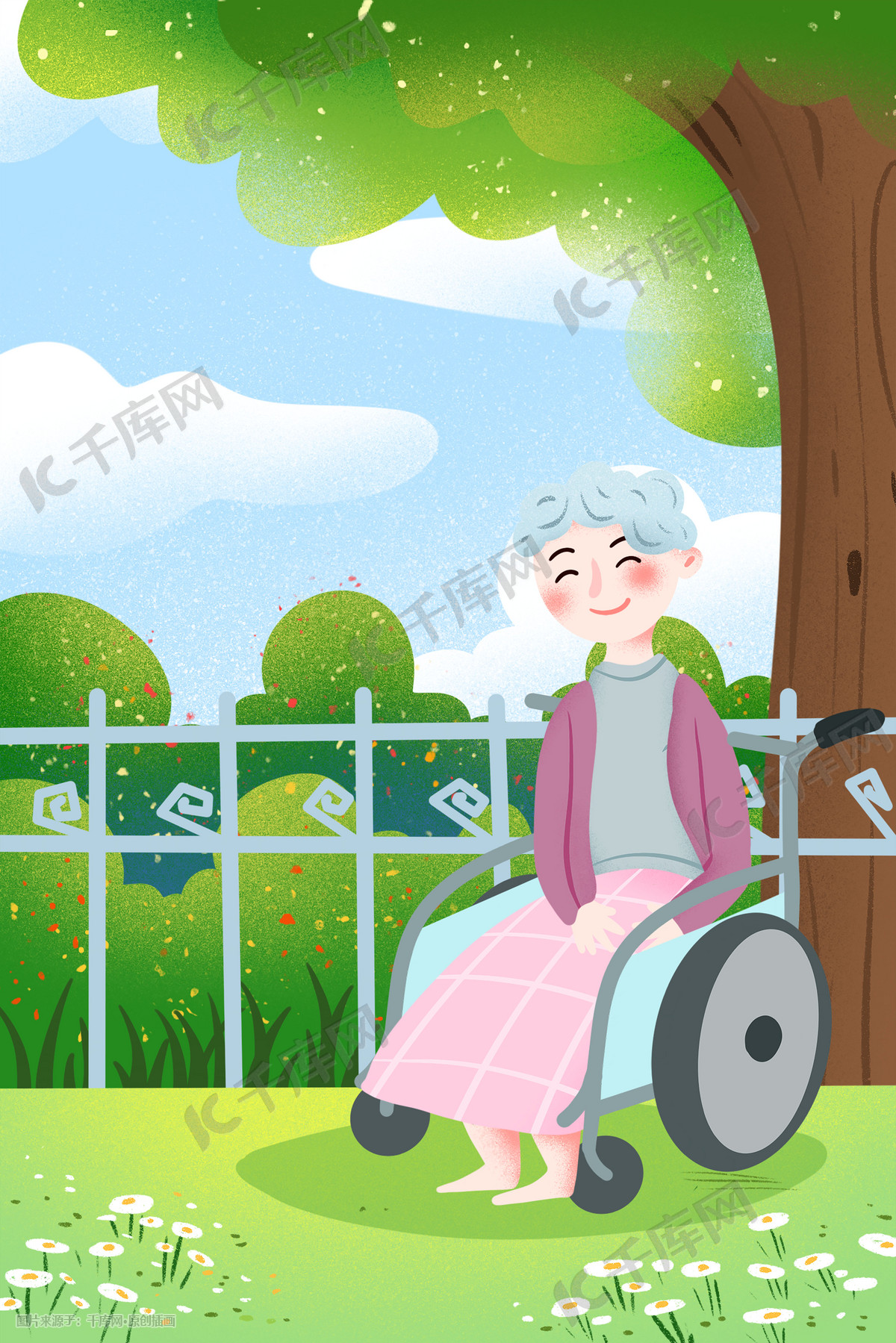 小清新养老老人生活插画图片-千库网