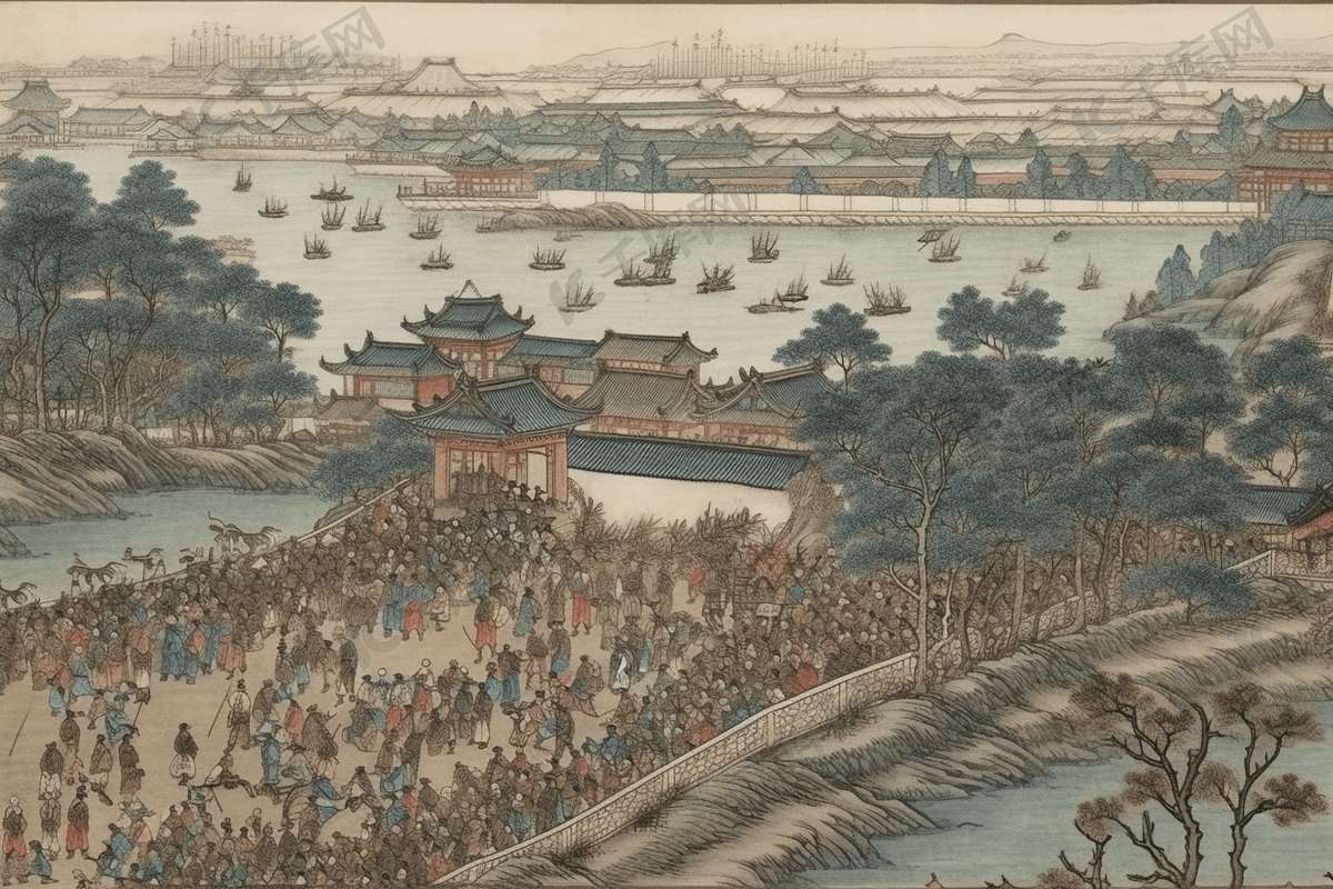 清明上河图中国传统风格数字艺术插画图片-千库网