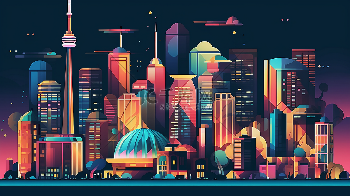 地标建筑城市建筑扁平风地标建筑插画图片-千库网