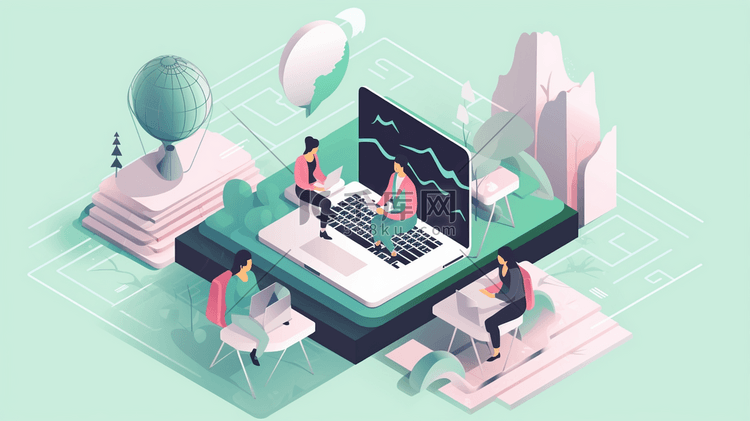 2.5D扁平商务风插画图片-千库网