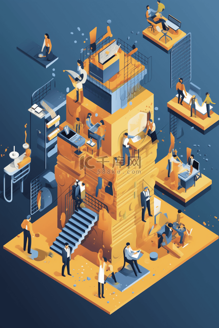 2.5D扁平商务风插画图片-千库网