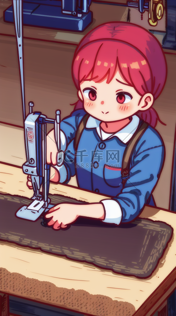缝纫女工手绘插画图片-千库网