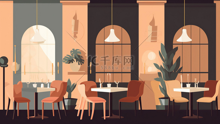 扁平高档咖啡厅餐厅插画图片-千库网