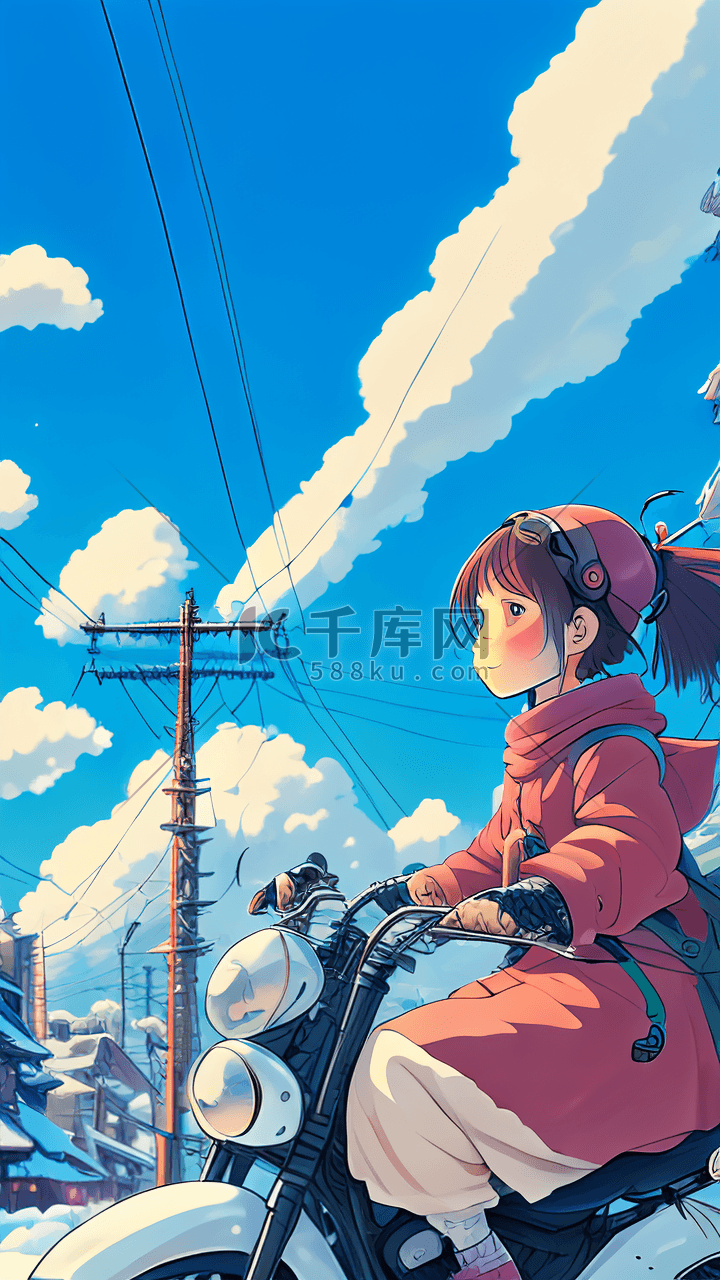 宫崎骏动画场景城市云朵天空插画图片-千库网
