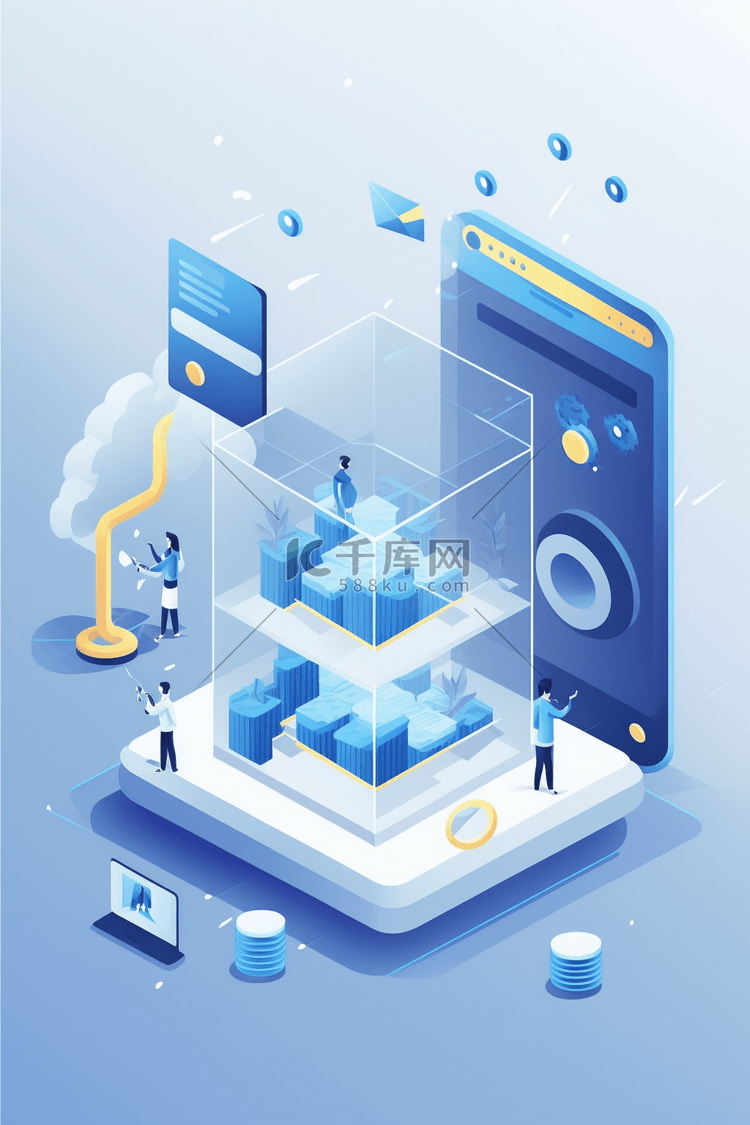 2.5d商务互联网背景插画图片-千库网