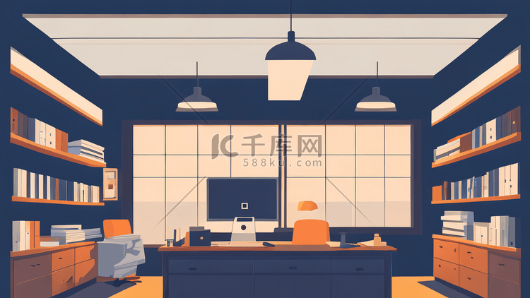 商务室内办公电脑场景插画图片-千库网