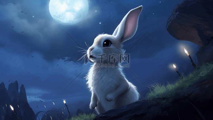 兔子和月亮插画图片-千库网