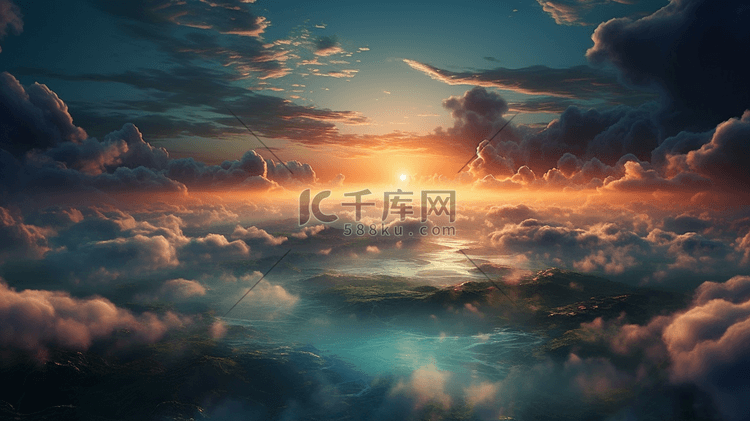 唯美云海数字艺术插画图片-千库网
