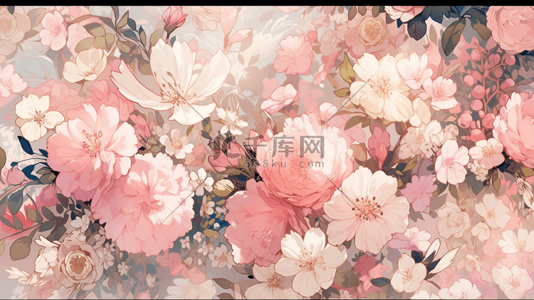 绝美粉色花卉背景数字艺术插画图片-千库网