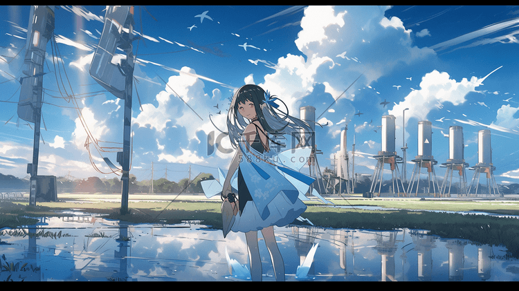 蓝色天空数字艺术插画图片-千库网