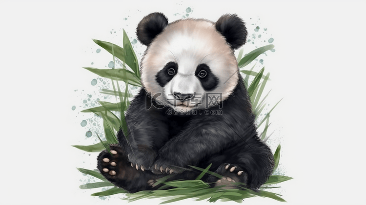 手绘风格中国可爱熊猫数字艺术插画图片-千库网