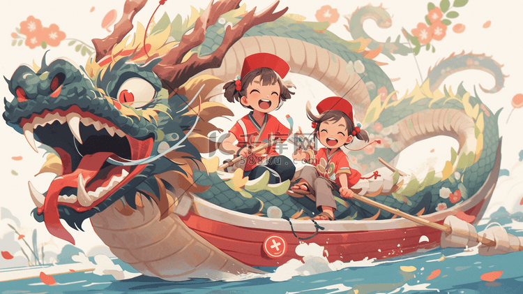 端午节赛龙舟背景插画图片-千库网
