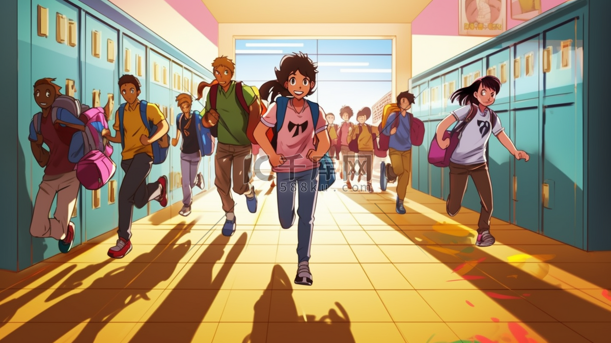 学校学生放学美漫设计卡通插画图片-千库网
