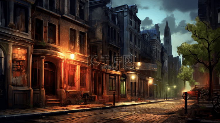 安静的城市街道数字艺术插画图片-千库网