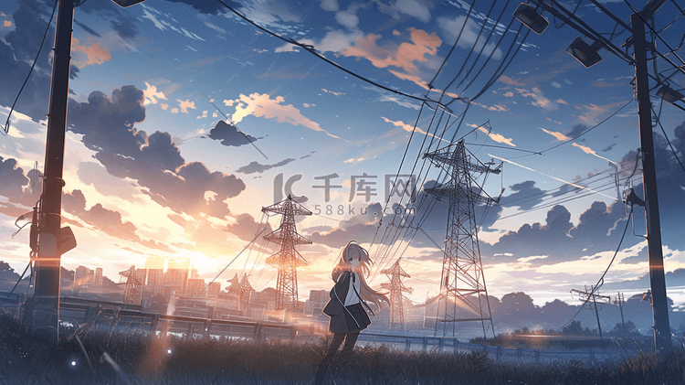 天空风景图二次元插画图片-千库网