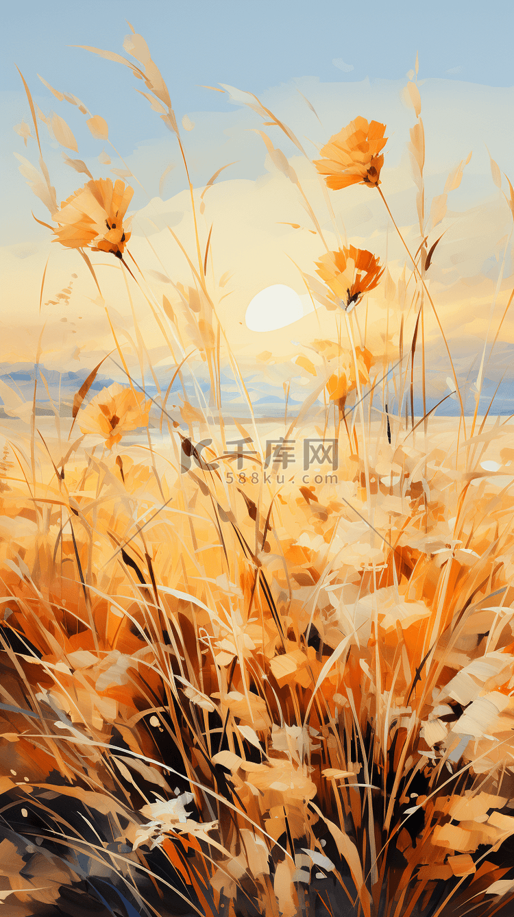 秋天水彩风景插画图片-千库网