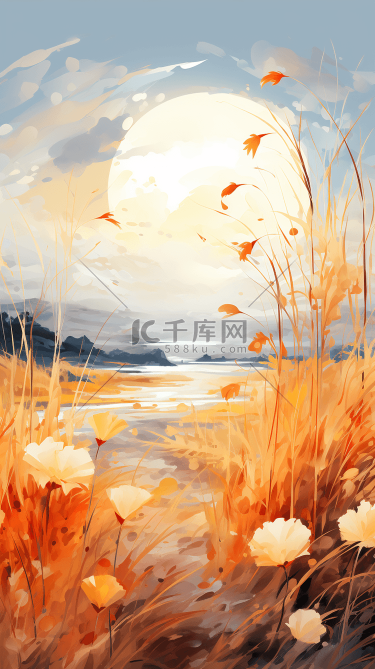 秋天水彩风景插画图片-千库网