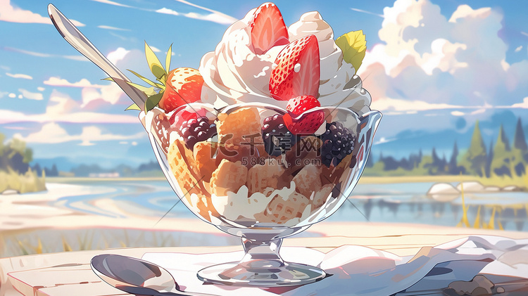 夏天美食甜品美味冰淇淋6插画图片-千库网