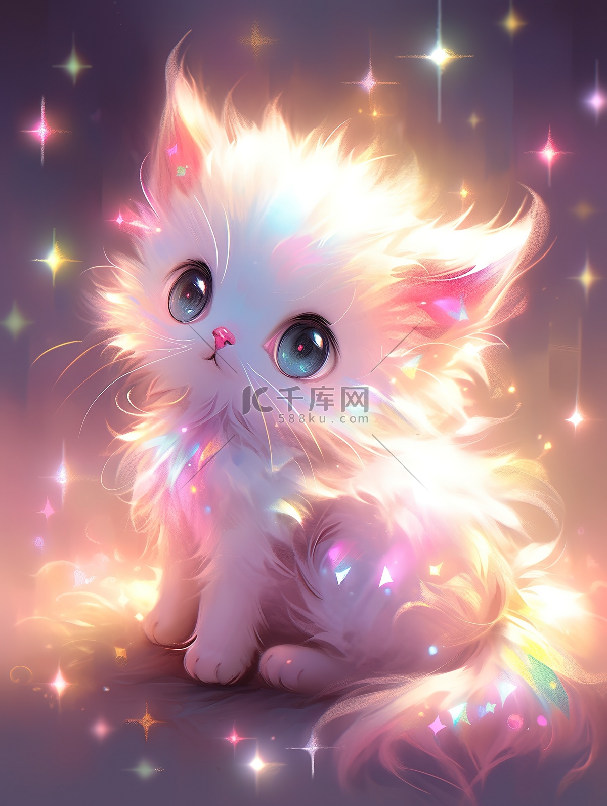 发光炫彩的可爱小猫宠物猫5插画图片-千库网