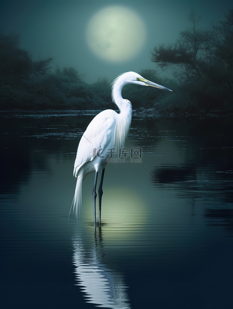 月光下的白鹭9插画图片-千库网