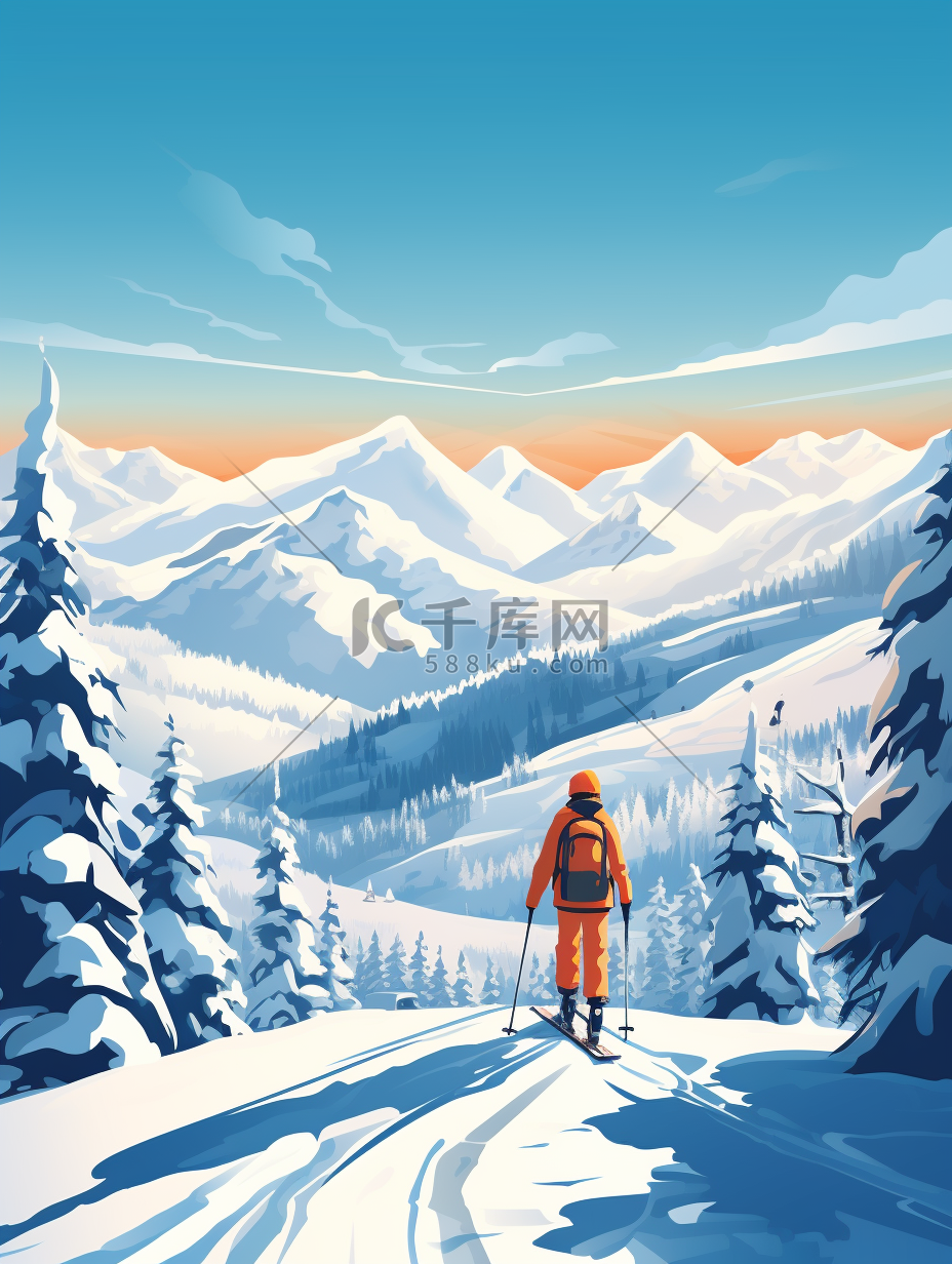 极限运动滑雪人物1插画图片-千库网