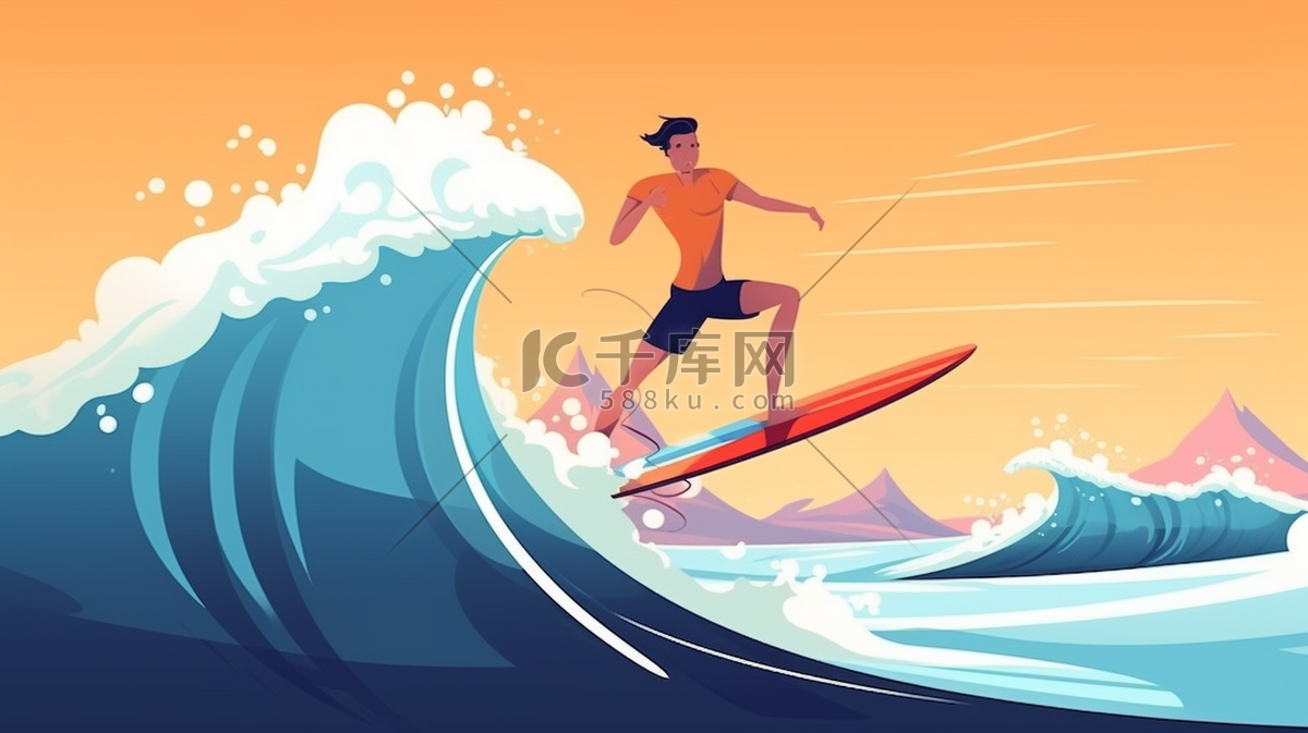 一个人在冲浪宣传设计插画图片-千库网