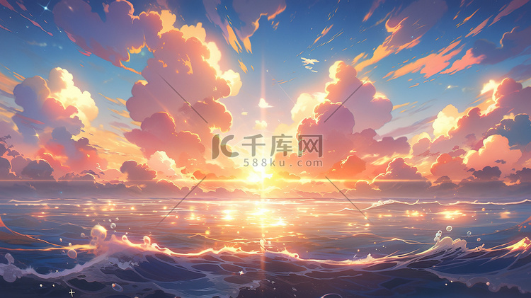 灿烂日落夕阳云朵2插画图片-千库网