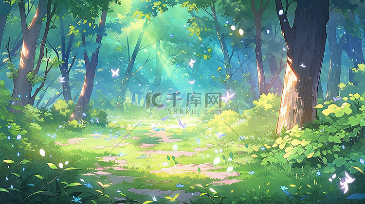 卡通动漫小清新森林插画图片-千库网