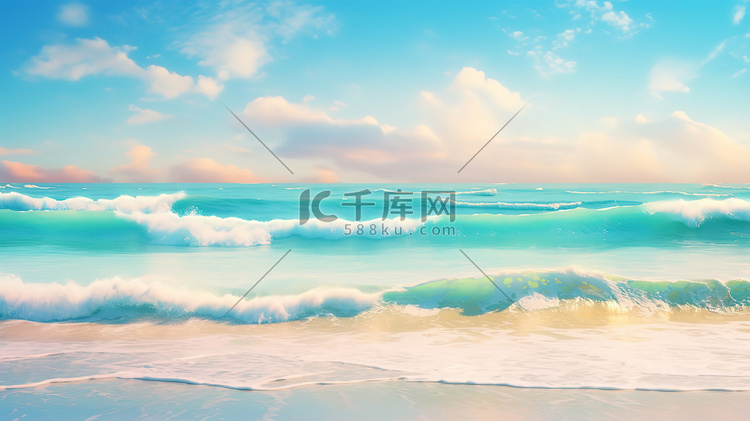 大海海边沙滩海浪唯美9插画图片-千库网