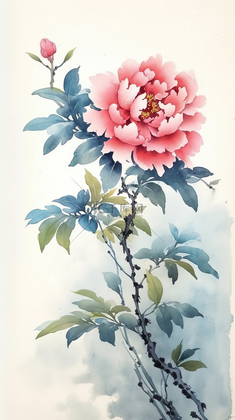 中国水墨植物牡丹花11插画图片-千库网