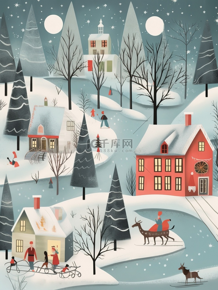 冬天积雪雪景圣诞6插画图片-千库网