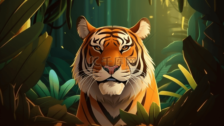 森林之王老虎卡通动物24插画图片-千库网