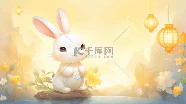 唯美中秋节卡通可爱兔子34插画图片-千库网