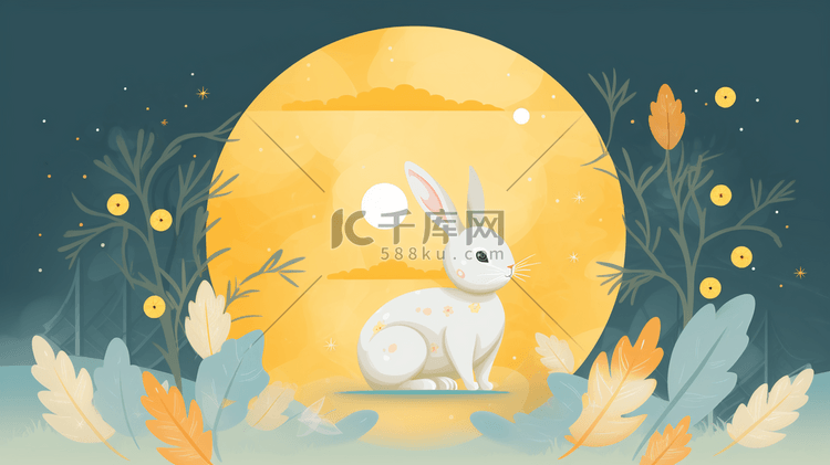 唯美中秋节卡通可爱兔子30插画图片-千库网