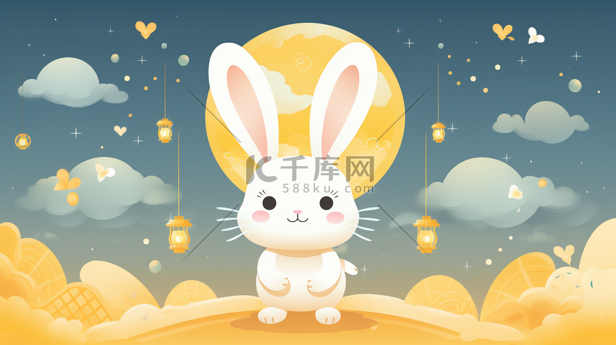 唯美中秋节卡通可爱兔子19插画图片-千库网